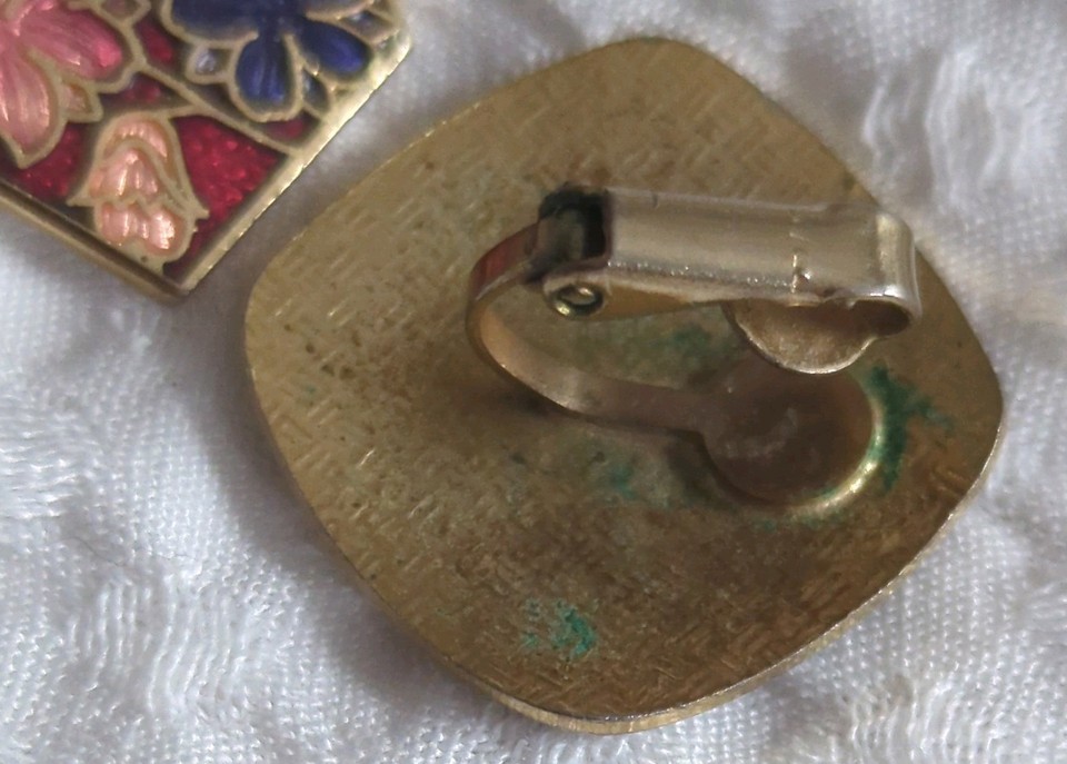 Vintage Signed Fish and Crown Cloisonne X2 Odd Earrings plus other ...