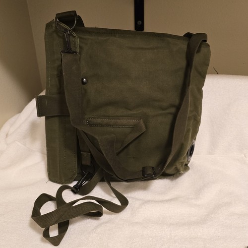 Vintage US Military M-24 Aircraft Gas Mask Green Canvas Bag 12" x 13 ...