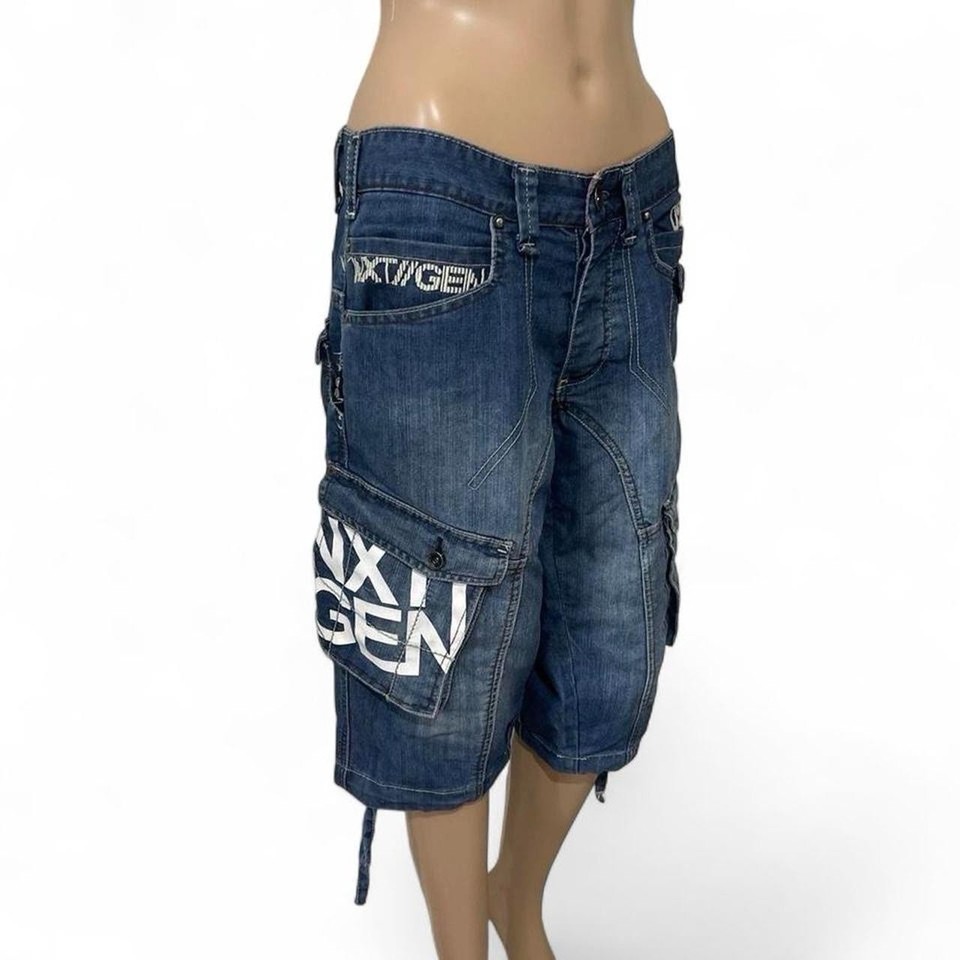 Crosshatch NXT GEN blue denim cargo capris shorts utility pockets Size ...