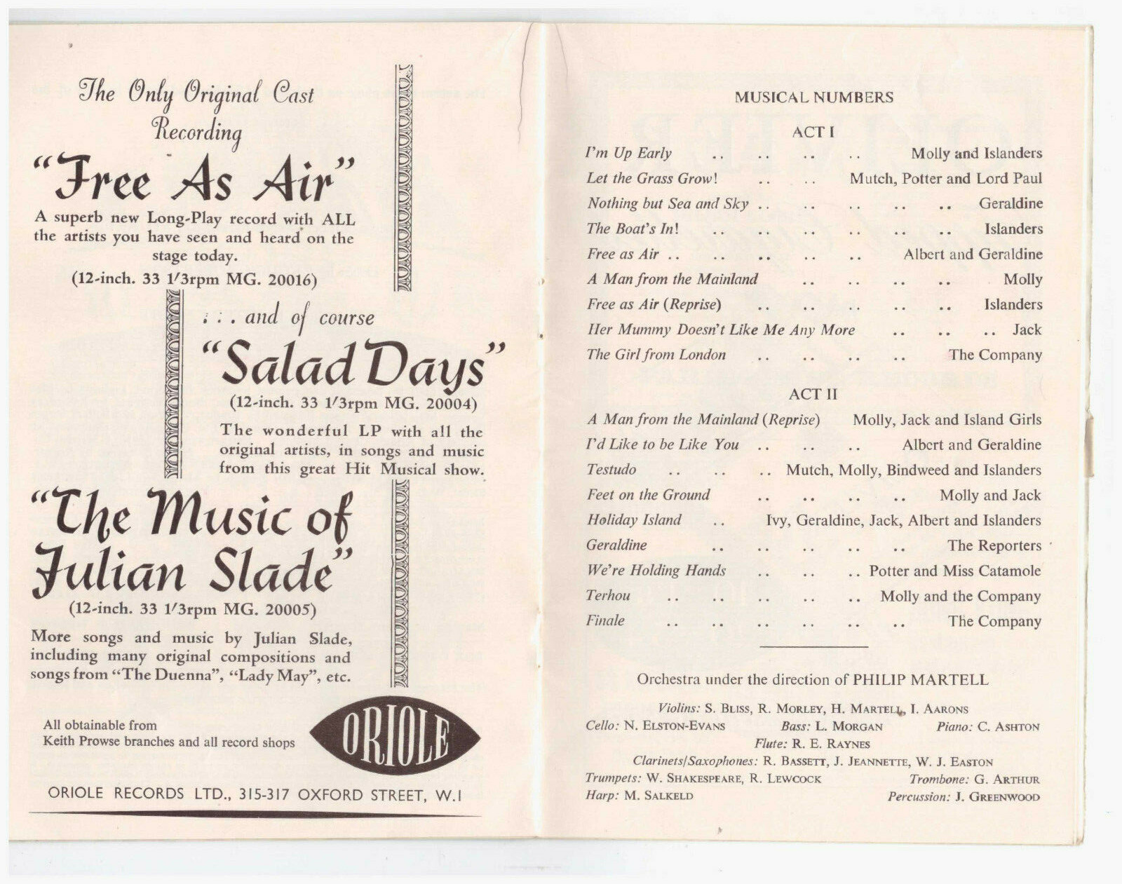 Free As Air by Dorothy Reynolds Julian Slade Savoy Theatre London ...