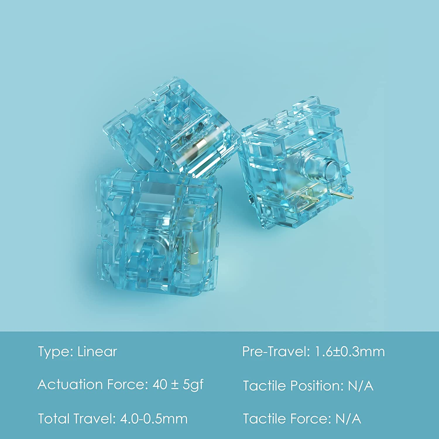 Akko Keyboard Switches Linear, 3 Pin 40Gf Crystal Blue Mechanical ...
