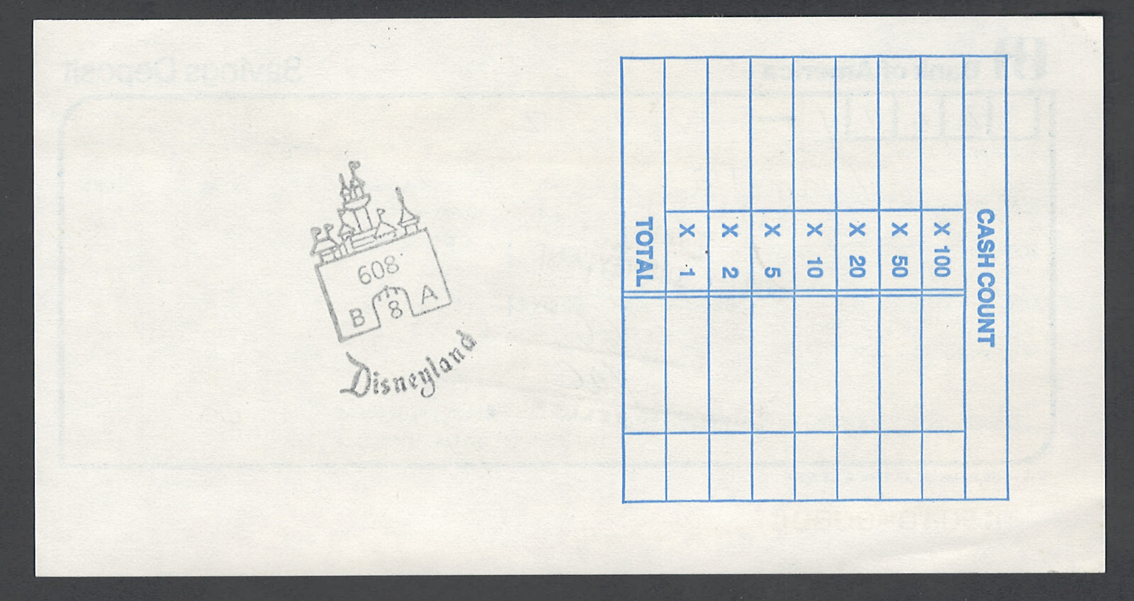 Vintage Disneyland Bank of America Used Deposit Slip Dated July 19 1986 ...