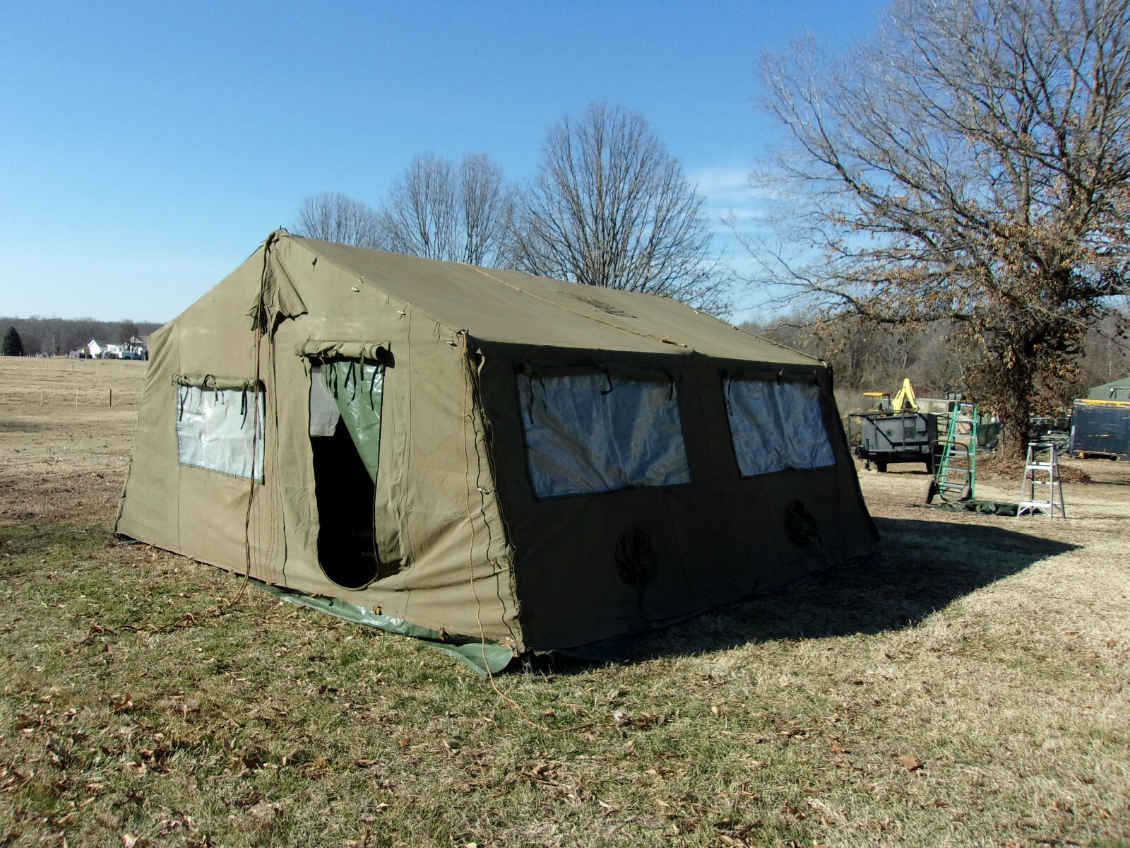 MILITARY 16x16 FRAME TENT CAMPING HUNTING REGULAR CANVAS WITH STOVE ...