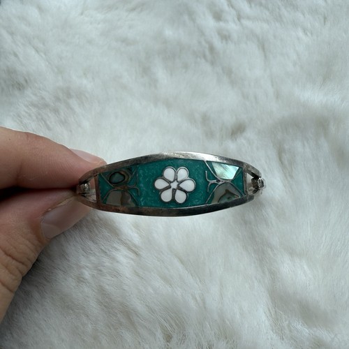 Alpaca Mexico Teal Green Flower Enamel Cuff Bracelet Vintage Older Kids ...