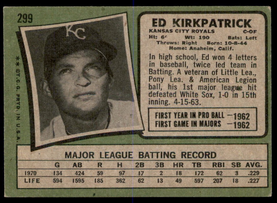 1971 Topps #299 Ed Kirkpatrick | eBay