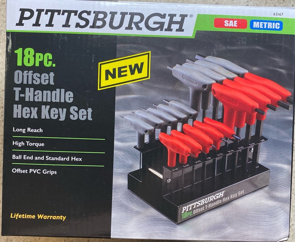 NEW Pittsburgh 18 Pc SAE & Metric T Handle Allen Wrench Ball End Hex ...