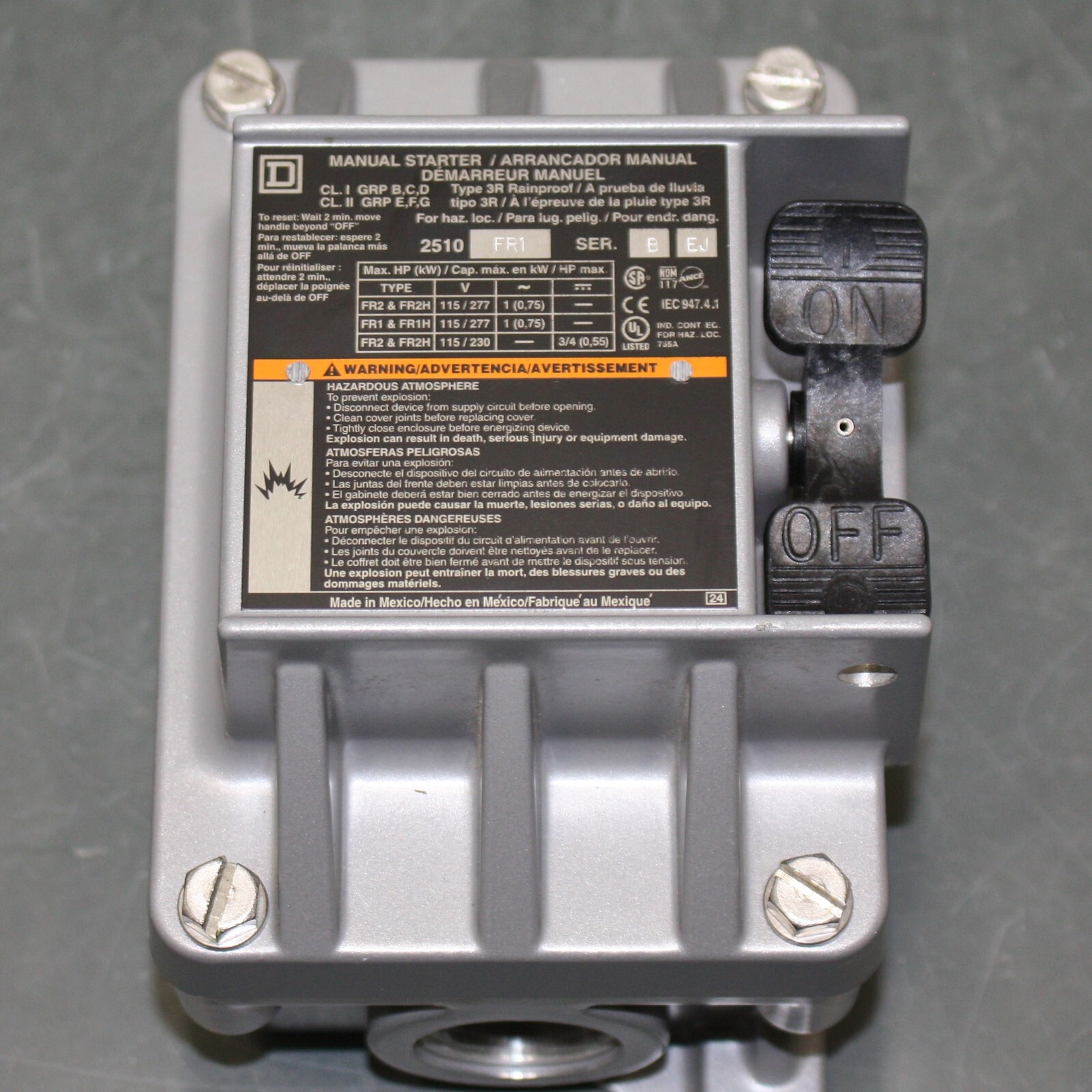 Square D FHP Manual Motor Starter 2510FR1, Rocker, NEMA 3R / 7 / 9 ...