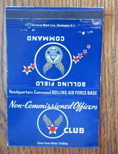 U.S. AIR FORCE BASE MATCHBOOK COVER: BOLLING FIELD WASHINGTON, DC ...