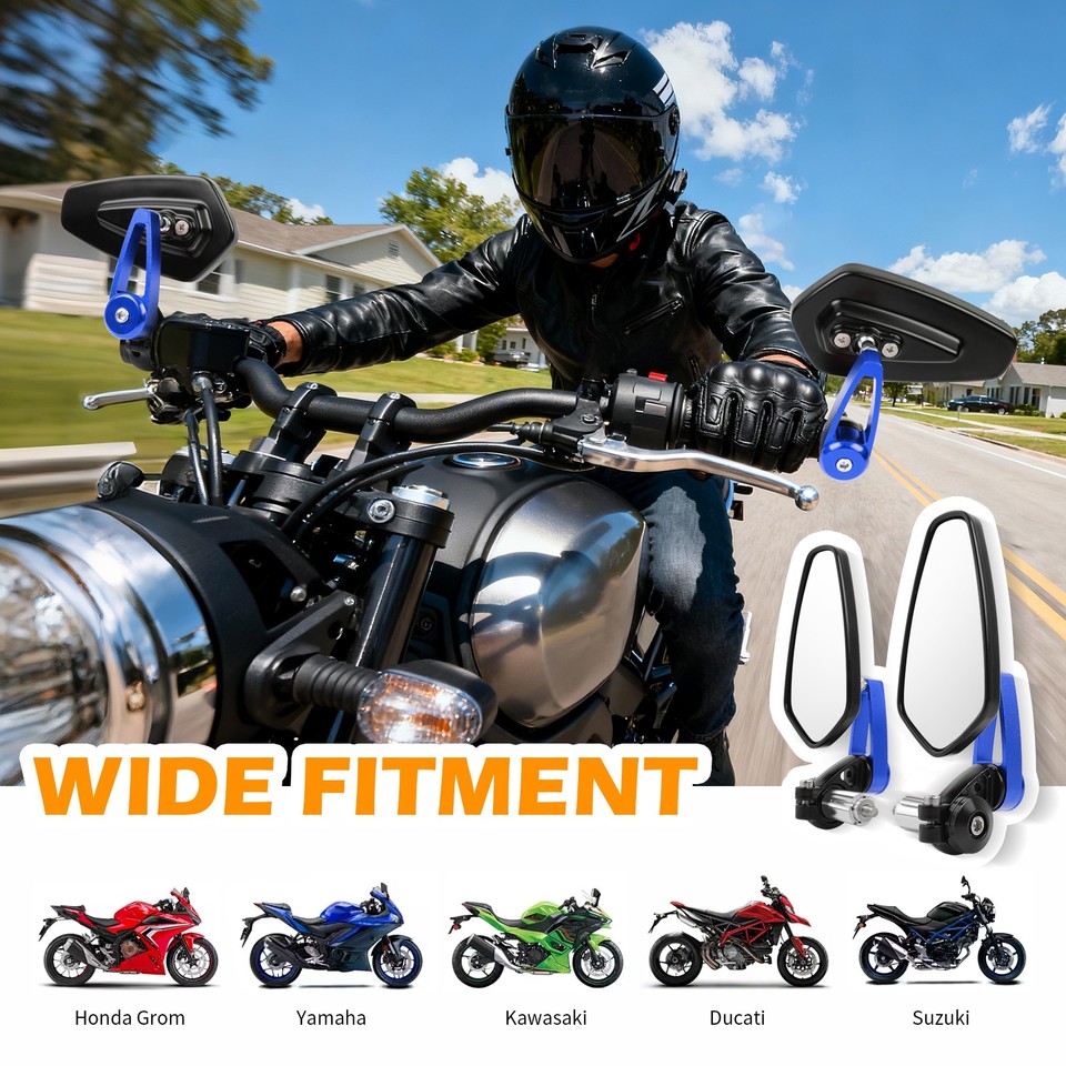 7/8" 22mm Bar End Side Mirrors Rearview For Kawasaki Z800 Z900 Z1000 ...