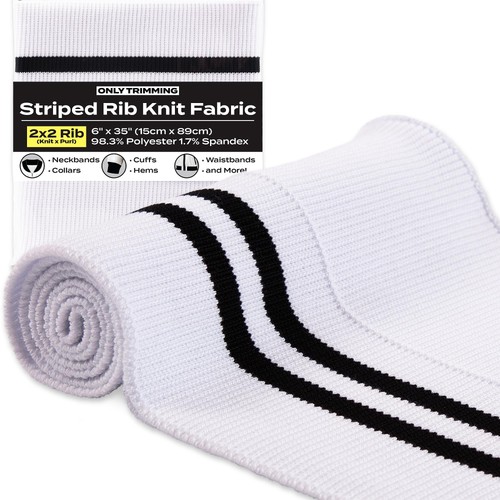 2x2 White Striped Rib Knit Fabric 6x35 Inches for Cuffs Collars ...