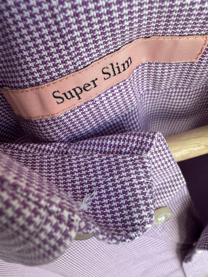 Thomas Pink 15.5” Super Slim Fit Pink Check Single Button Cuff Shirt ...