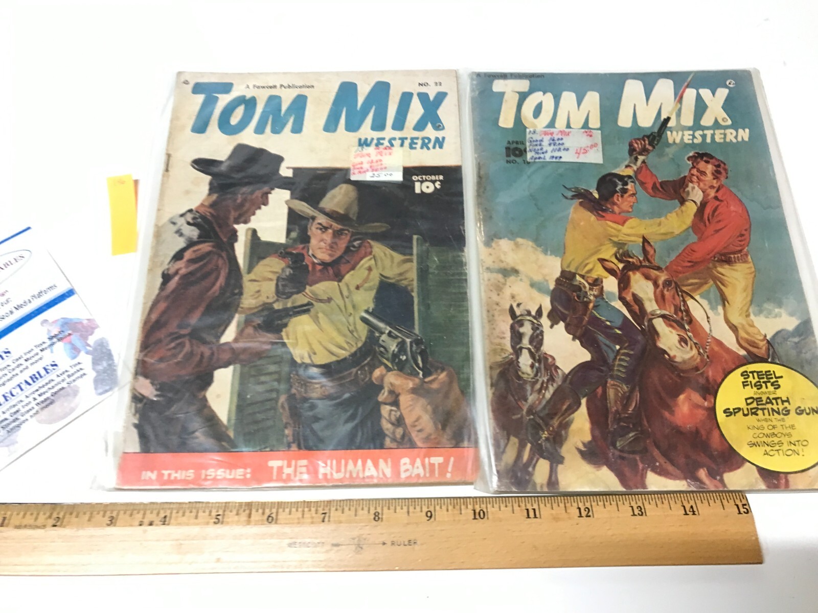 TOM MIX WESTERN #16 (1949) Fawcett Comics & #22 2 Comics Vintage Lot of ...