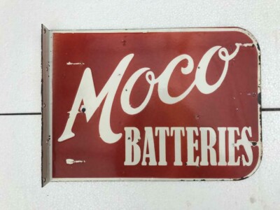 PORCELAIN MOCO BATTERIES ENAMEL SIGN 17X11 INCHES DOUBLE SIDED WITH ...