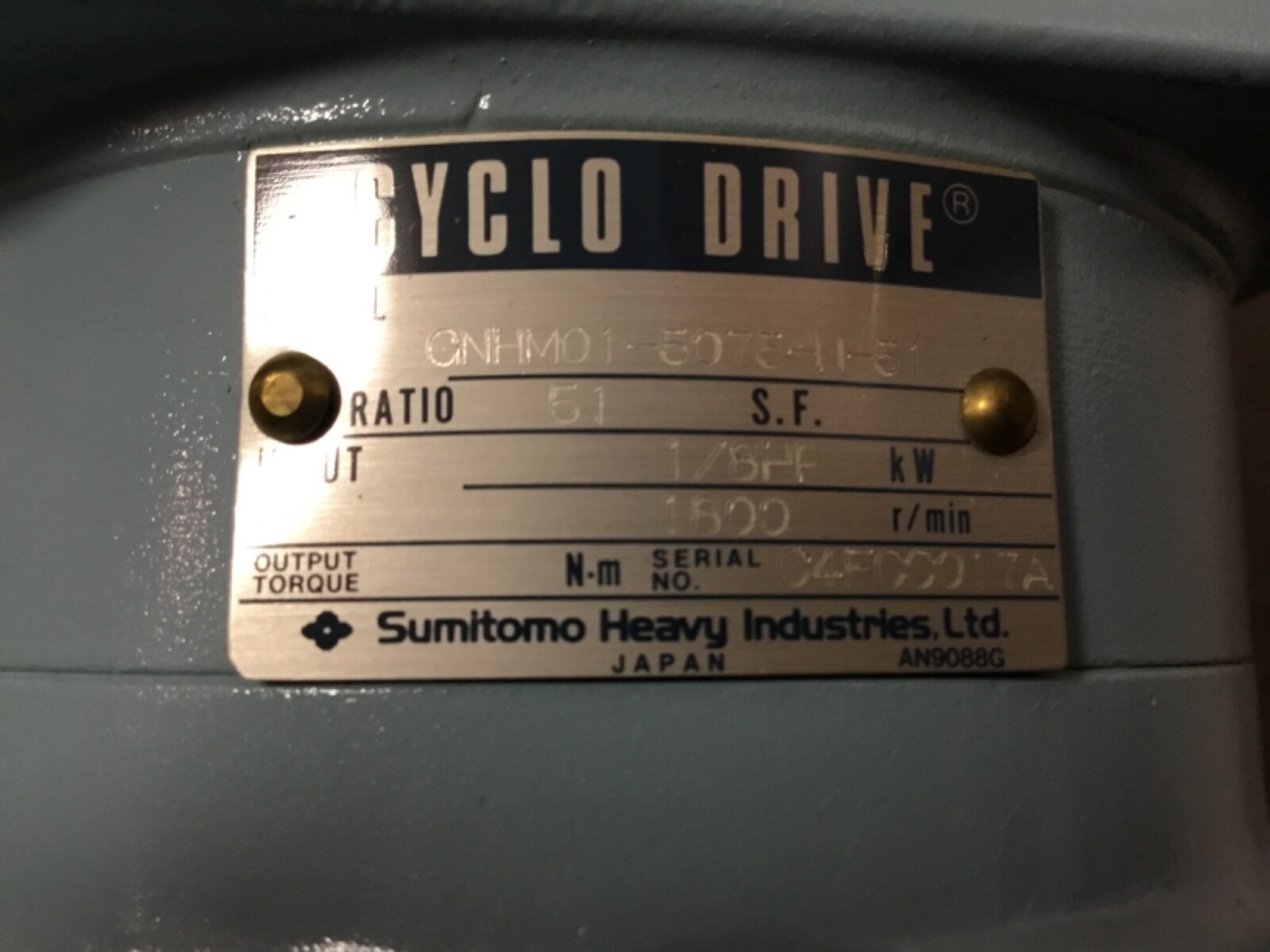 Sumitomo GNHM01-5075-N-51 Cyclo Drive Induction Gear-Motor 1/8-HP Type ...