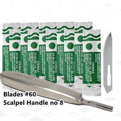 50 Pcs Scalpel Blades #60 Sterile Post Mortem Surgical Dental ENT Inst ...