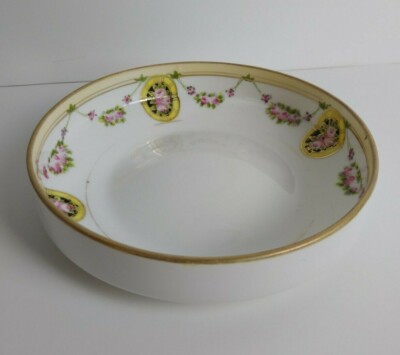 Morimura Noritake Nippon Flatsided Bowl w/Yellow Blk. Medallions Pink ...