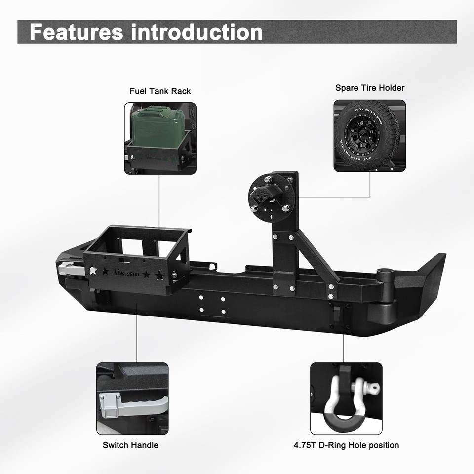 Rear Bumper w/Spare Tire Carrier & Fuel Tank Rack For 2010-2024 Toyota ...