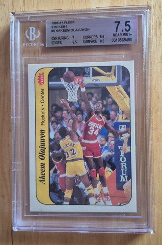 1986-87 86 Fleer Basketball Akeem Olajuwon #9 BGS 7.5 87 ROOKIE Houston ...