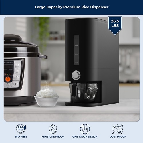 Black Rice Dispenser 25 Pounds Plastic Container With Sealable Lid ...