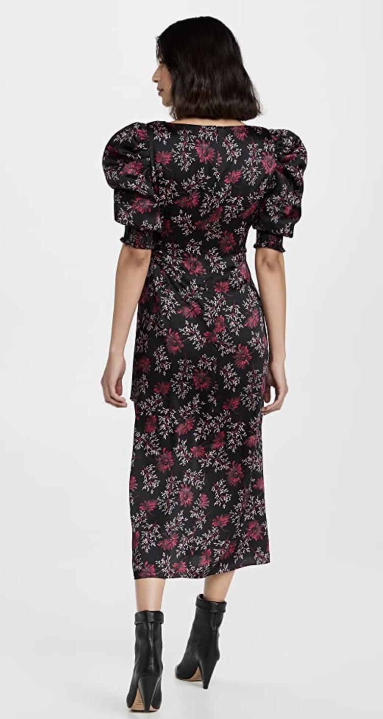 Cinq a Sept Tumbled Daisy Kacy Floral Print Puff Sleeve Midi Dress | eBay