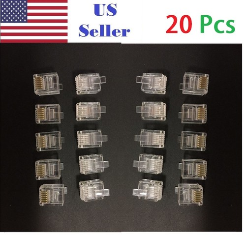 20PCs Amp 6-Wire Modular Phone Line Plugs 6P6C Gold Contacts RJ11,RJ12 ...