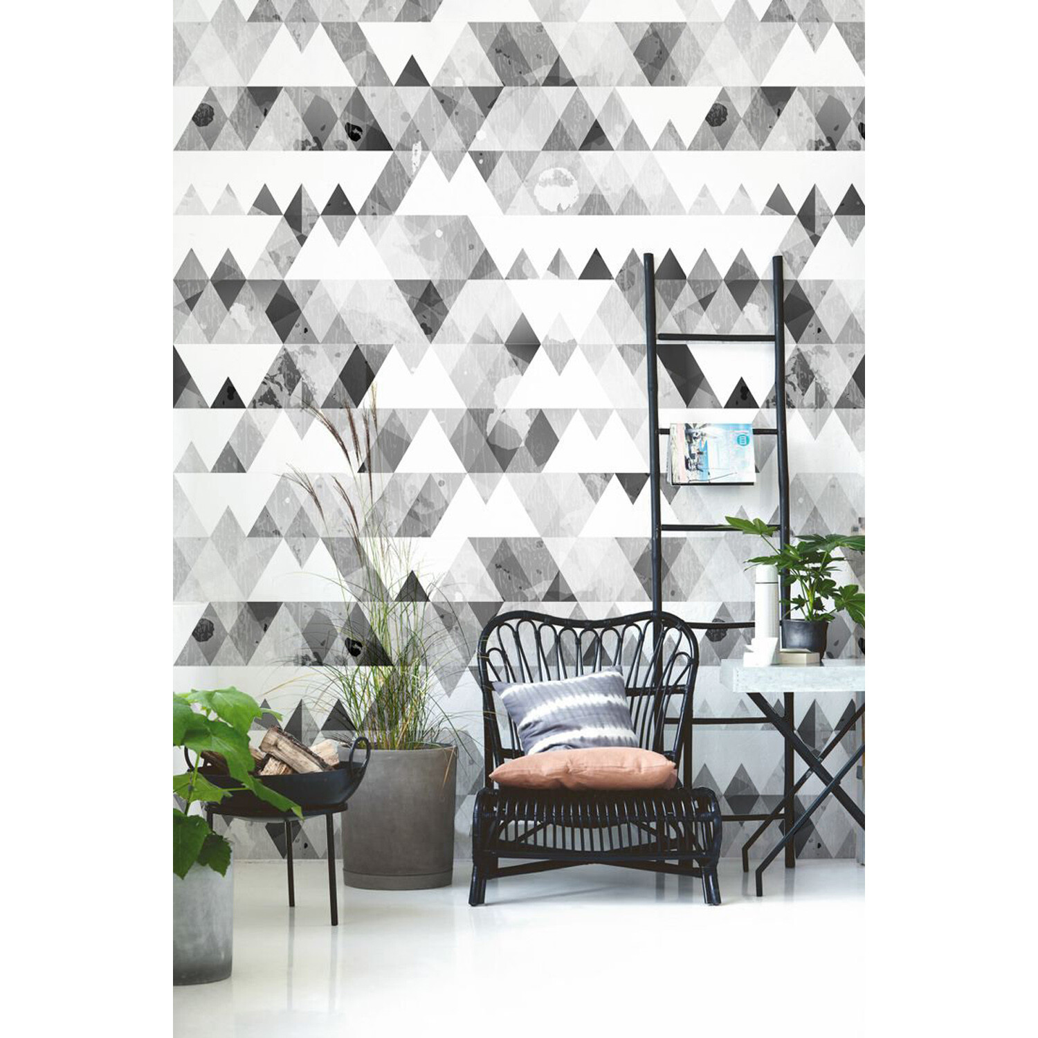 Wall Mural Grey Triangles Traditional Geometry Black and white Pattern ...