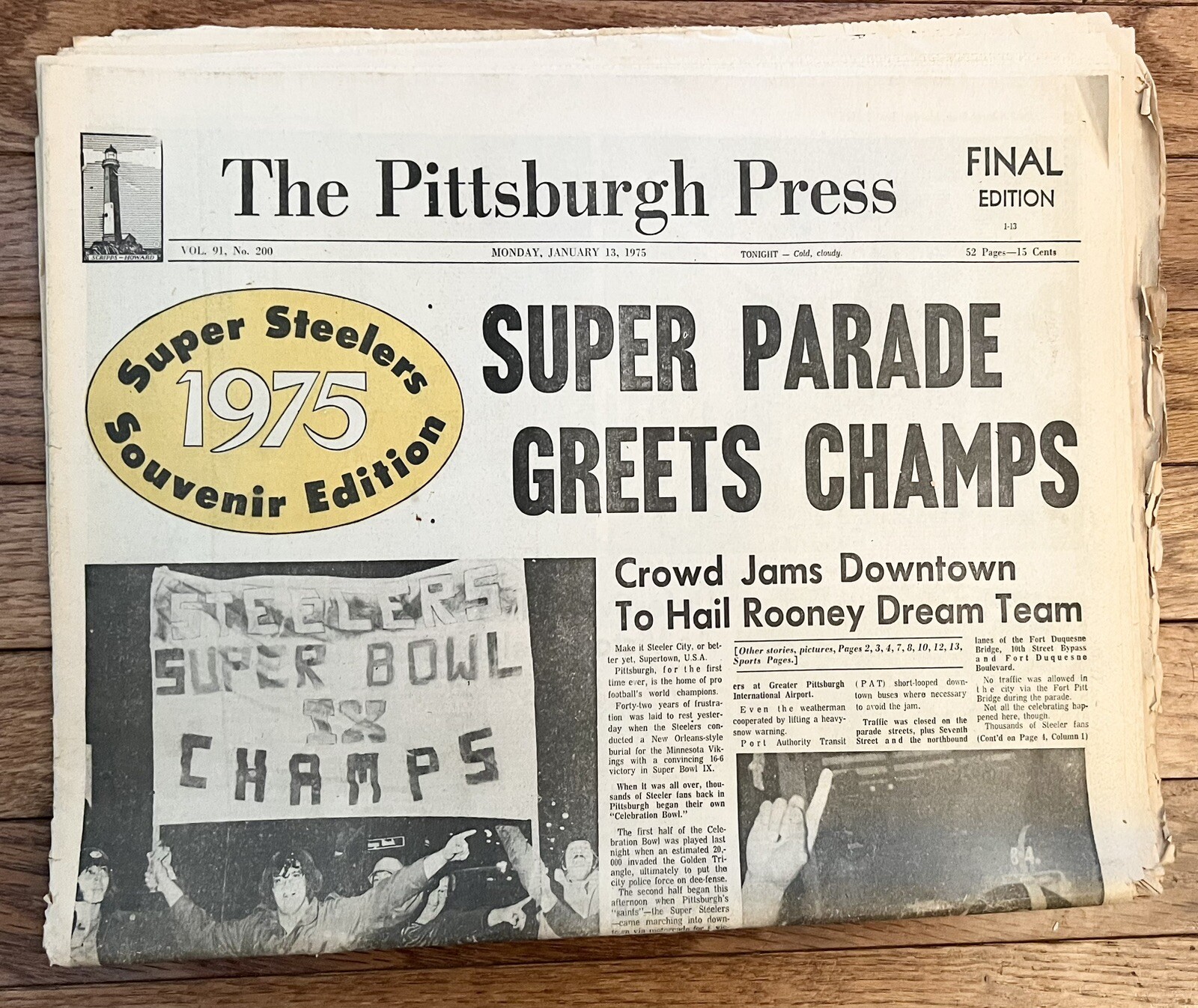 1975 Pittsburgh Steelers NFL Pittsburgh Press Super Bowl IX Souvenir ...