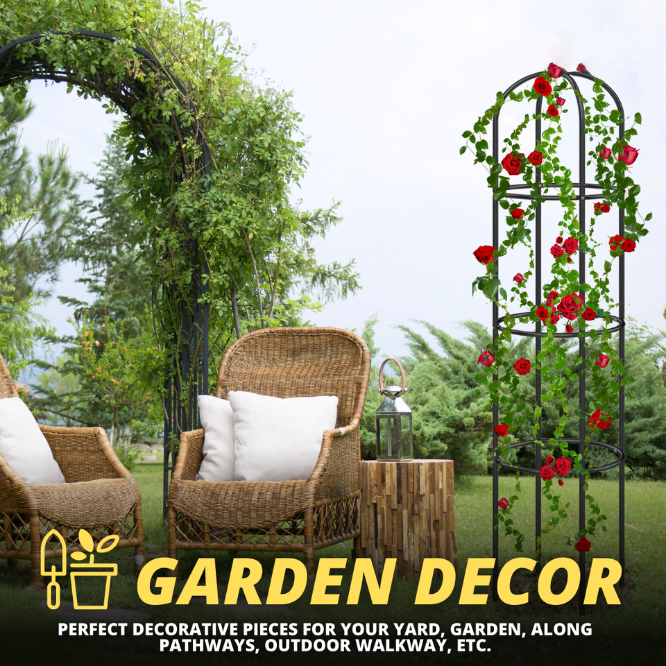 1.9M Steel Garden Arch Rose Plant Climber Support Obelisk Outdoor Frame ...