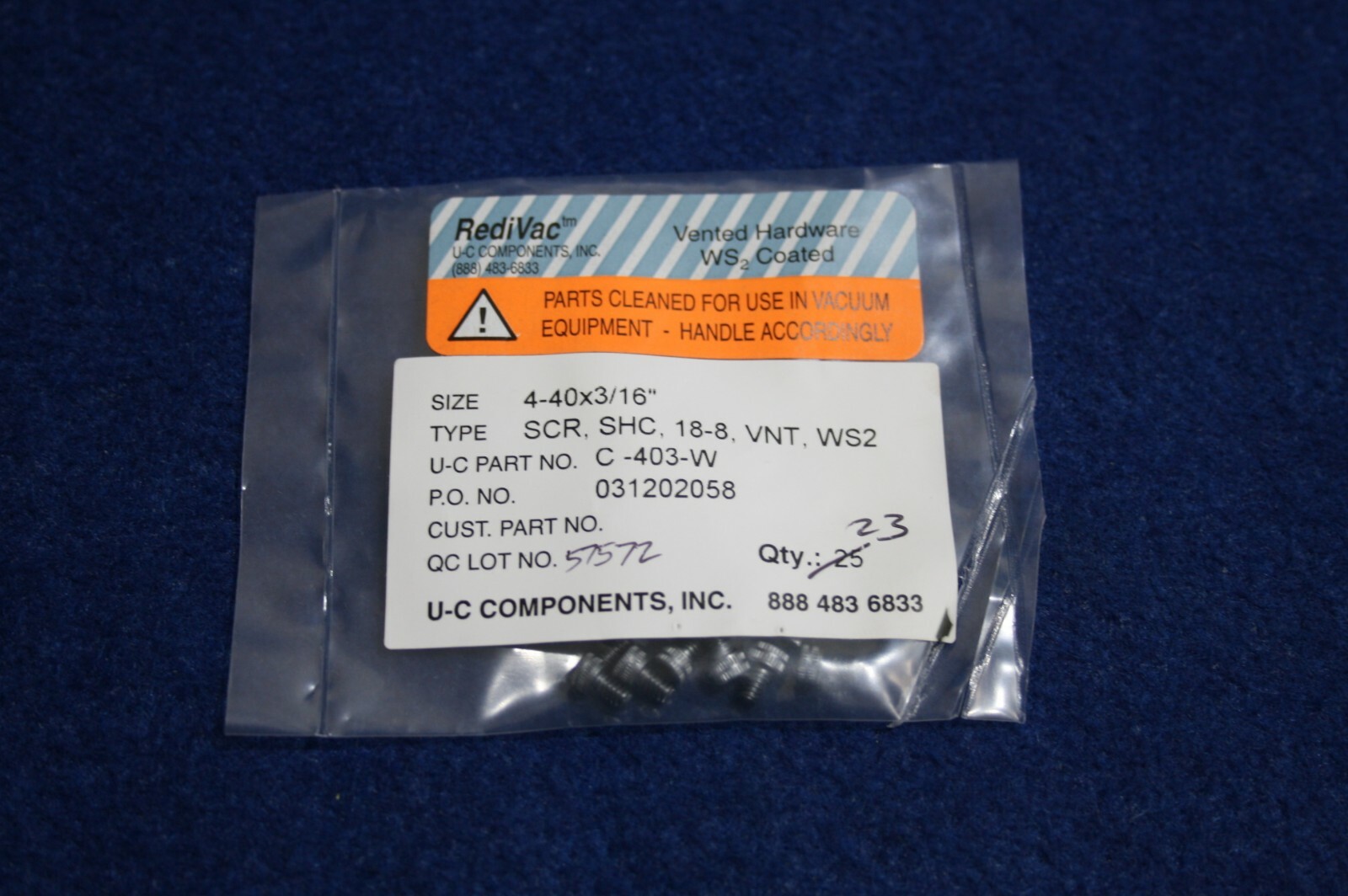 UC Components WS2 Coated SS Screw Vented Socket Head Cap 4-40 x 3/16 ...