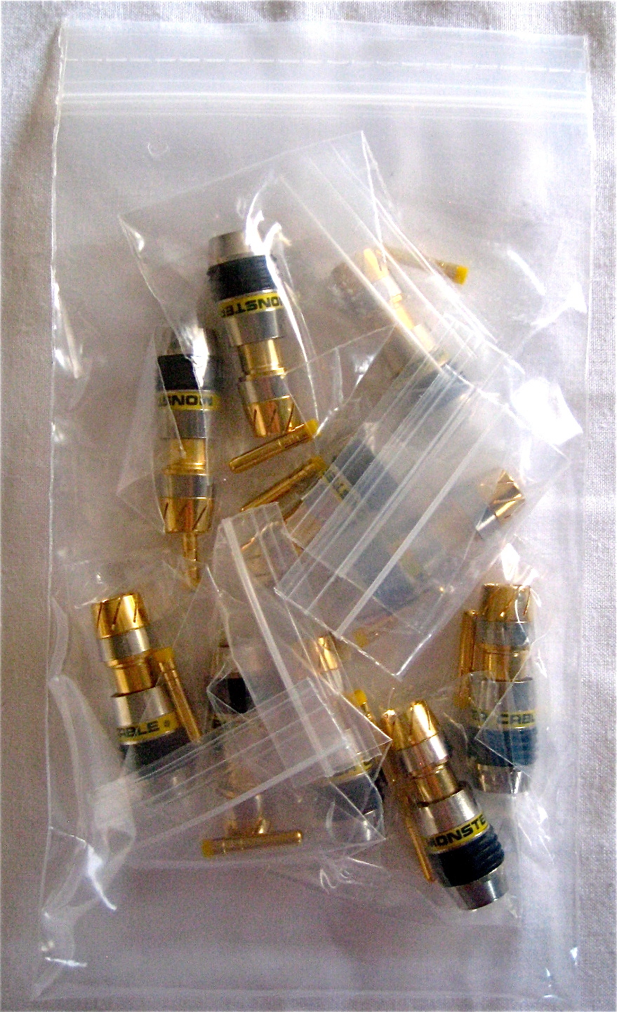 🎁 Monster Cable QuickLock M500 10-pc 🆕 Yellow RCA Compression Connector ...