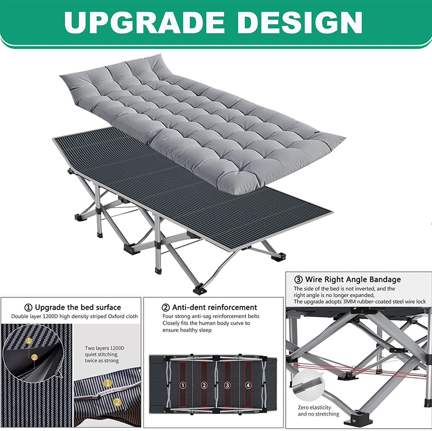 H&ZT Folding Camping Cot Bed, Adjustable 4-Position Lounge Chair ...