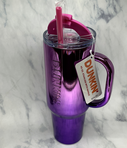 DUNKIN Stainless Steel Tumbler Handle Metallic PURPLE 40oz *FREE GIFT W ...