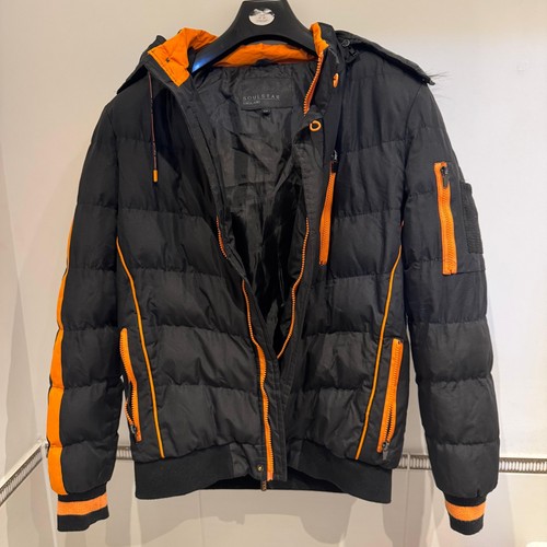 Y2K Soul Star England Black Hooded Mens Puffer Jacket Orange Lining ...