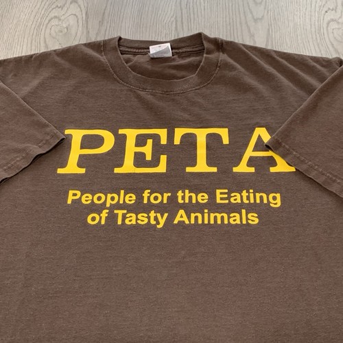 Vintage Y2K PETA Eating Tasty Animals Funny Humor Brown Tee Size XL | eBay