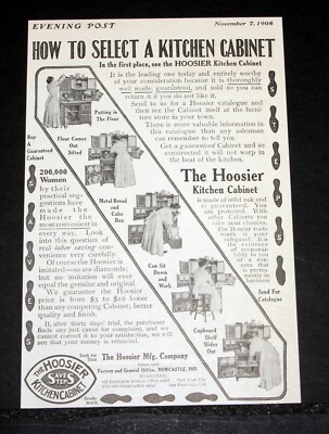 1908 OLD MAGAZINE PRINT AD, HOOSIER, HOW TO SELECT A KITCHEN CABINET ...