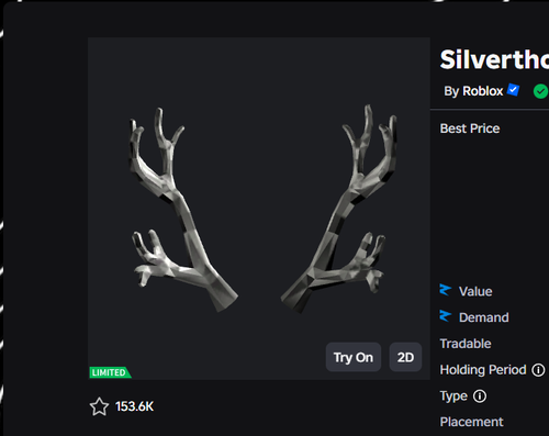 Silverthorn Antlers - 💰 ROBLOX Safe Limited - Worth 11,000 ROBUX 🤑 | eBay
