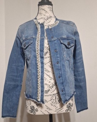 Ruff HEWN Women's Blue Jean Jacket Acceorized With Diamond And Pearls ...