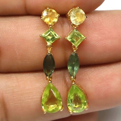 925 Silver Green Sphene, Sapphire & Peridot Earrings 18K Gold Plated | eBay