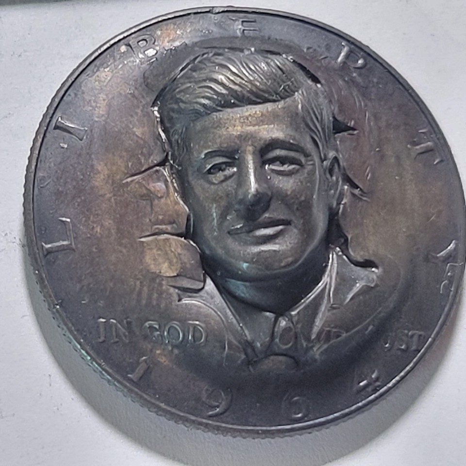 1964 JFK Kennedy 50c Half Dollar Repousse 90% Silver Pop-Out Coin ...