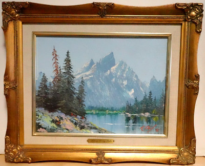 KEITH FAY ALONG JENNY LAKE ORIGINAL OIL ON BOARD MOUNTAIN LANDSCAPE ...