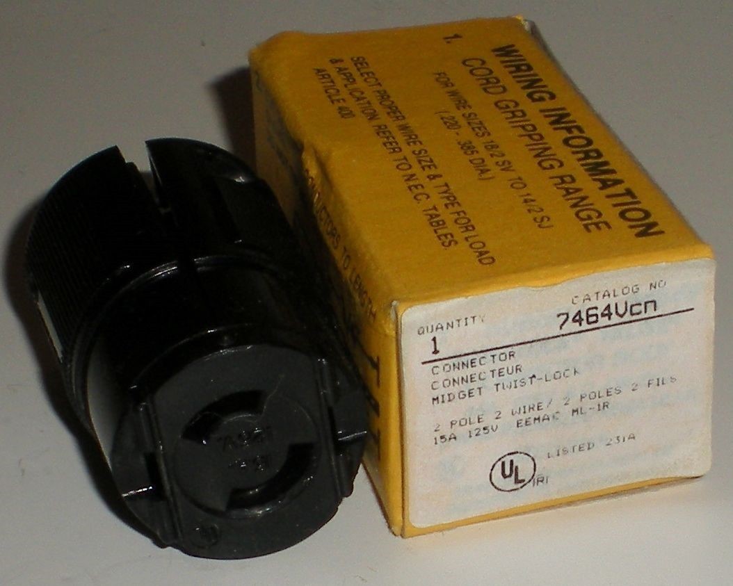 ELECTRICAL HBL7464V 15A 125V HUBBELL ML-1R CORD CONNECTOR BODY ...