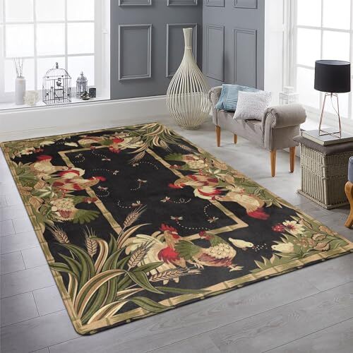 Vintage Rustic Rooster Area Rug 7' x 5' French Country 5' x 7' Country ...