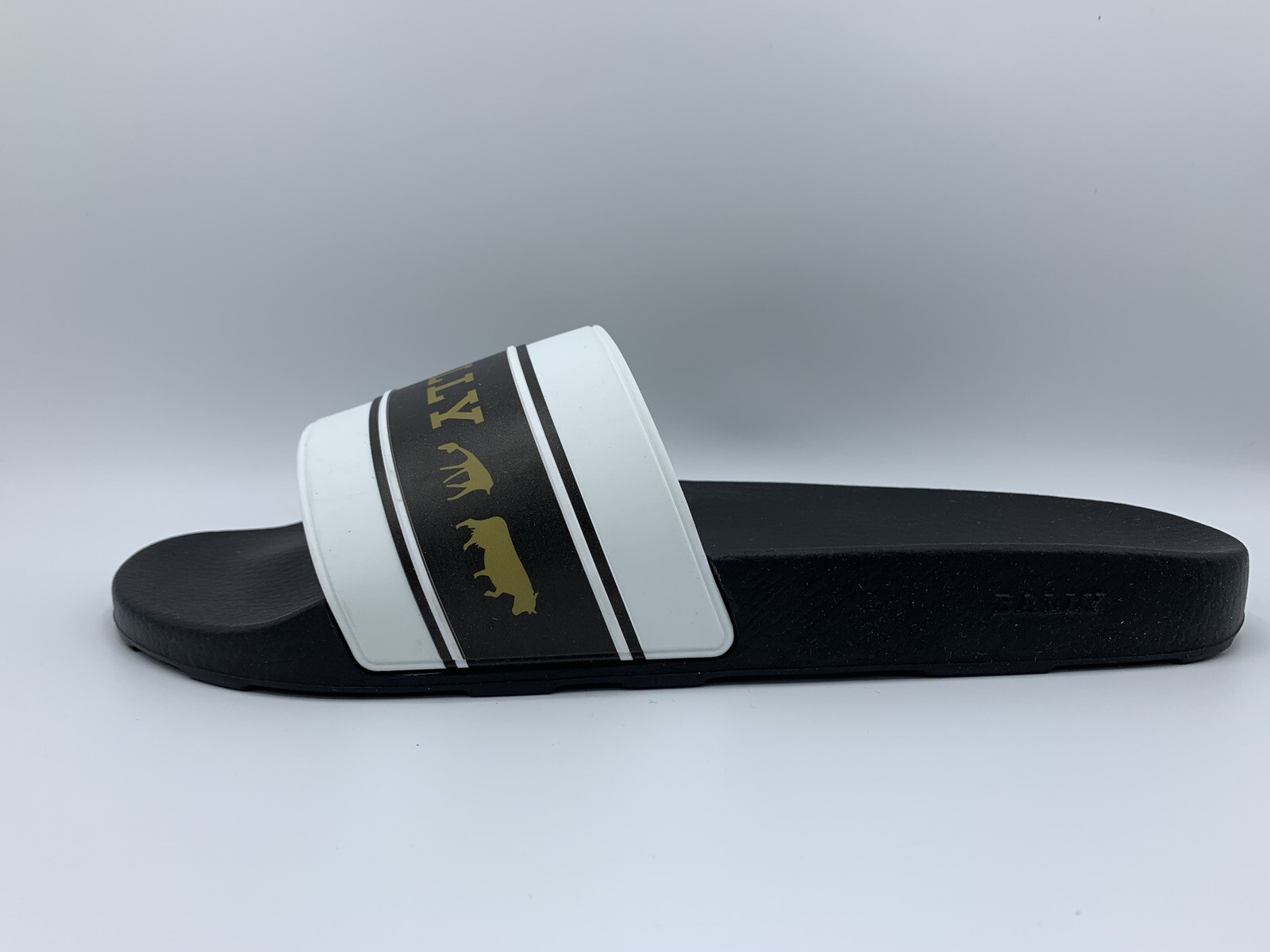 Bally Animals White Black And Gold Rubber Sandals size US 13 Made in ...