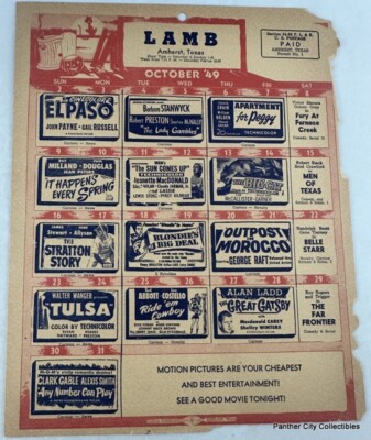 1949 Broadside Movie Herald Flyer Lamb Theatre Amherst Texas The Great ...