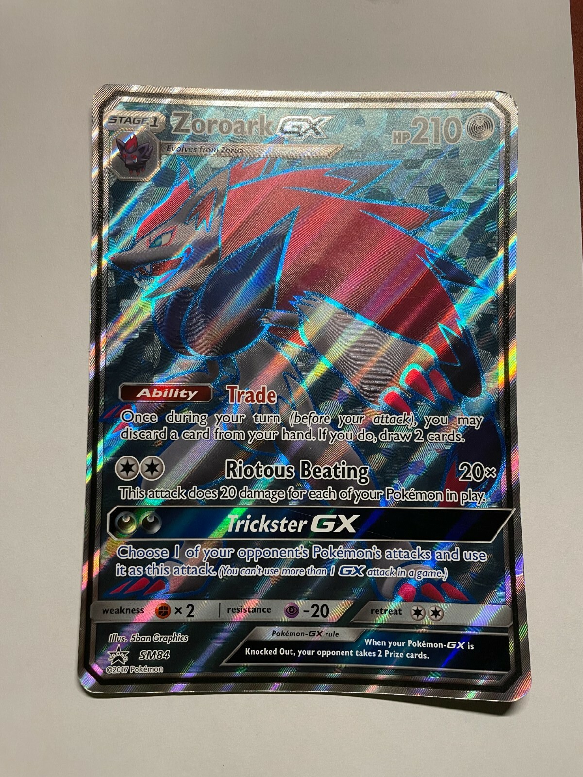 Pokémon TCG Card ZOROARK GX SM84 FULL ART Black Star Promo OVERSIZED ...