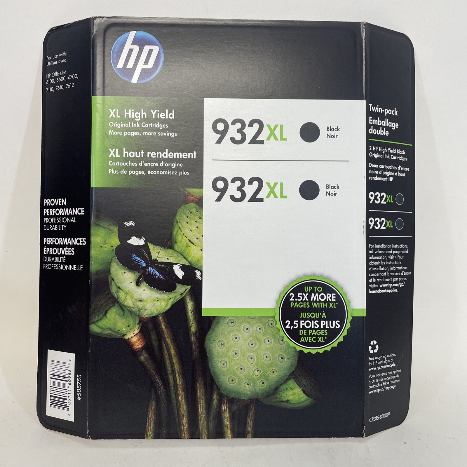 Twin Pk Genuine HP 932XL Black Ink High Yield Print Cartridge 2-Pack ...