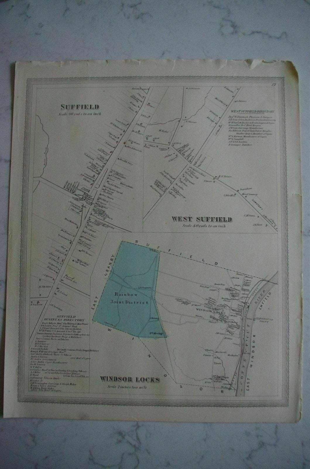Map 1868 Suffield, Connecticut FW Beers | eBay