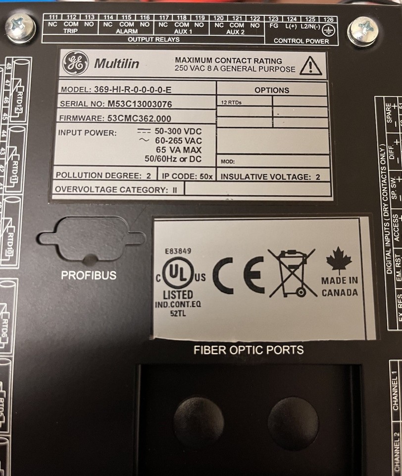 GE Multilin 369 Motor Protection Relay 369-HI-R-0-0-0-0-E *TESTED* Was ...