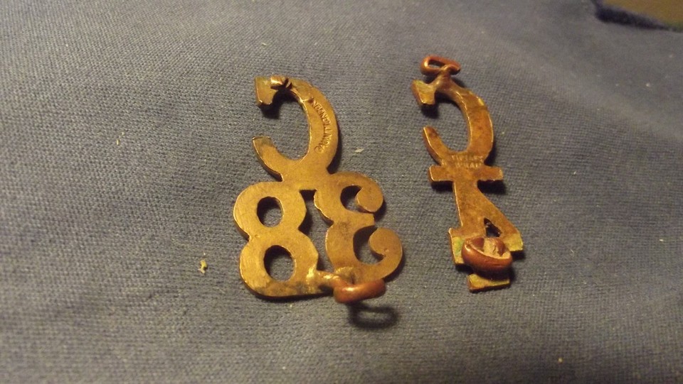 WW I CEF Brass Collar Badges (C Over 4) (C Over 38) 4th & 38 Infantry ...