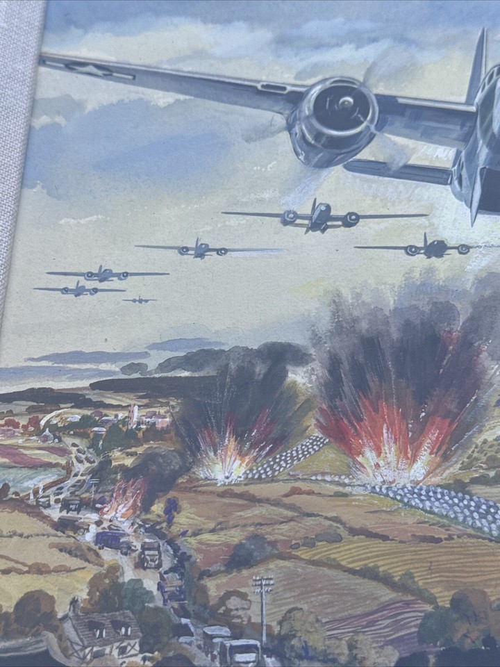 Antique WW2 Illustration Painting Germany War Battle Military Aviation ...